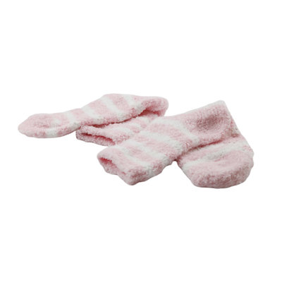 Polyester Ladies Slipper Socks  Pink White Stripes Indoor  Fluffy Warm