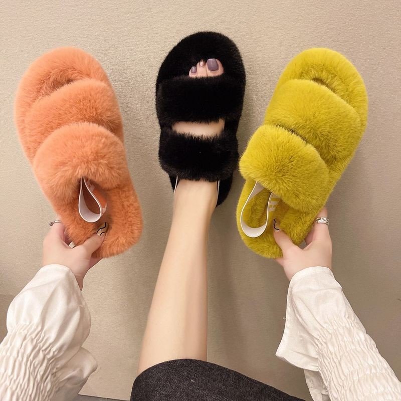 Hot sale Women fluffy Slippers Ladies Cute Plush Sandals ladies Fur Slippers Winter Warm flat sole house shoes