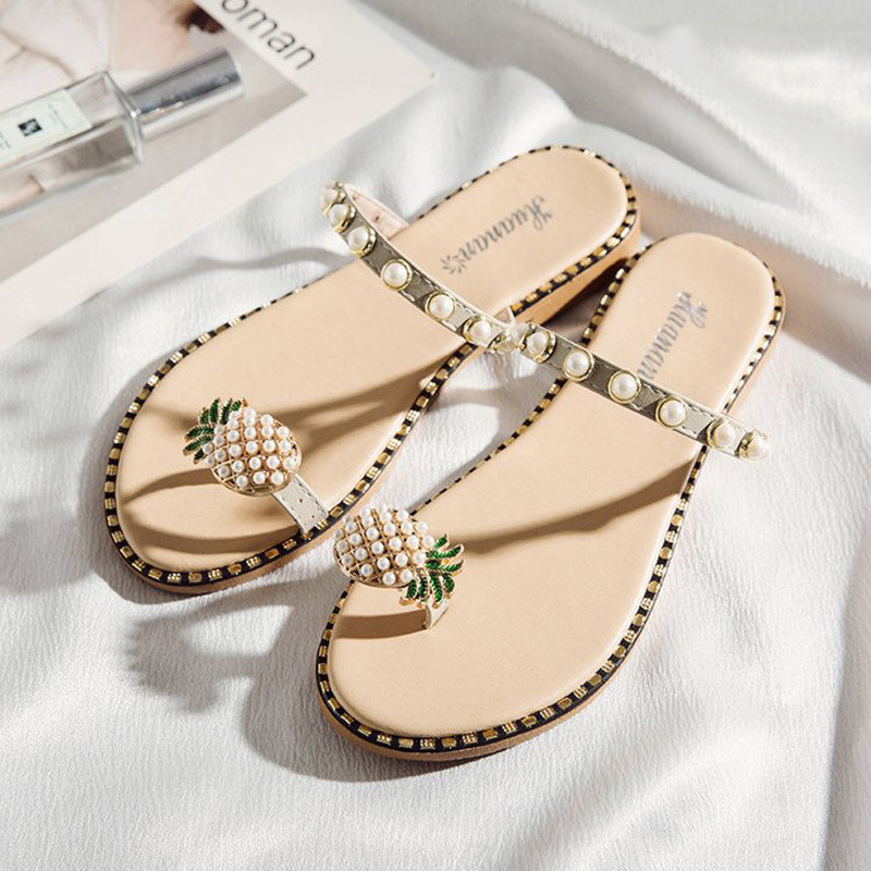New design pearl decoration upper summer sandals women soft sole casual shoes non-slip flip-flops slippers