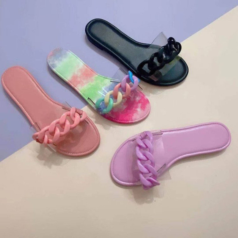 New design women casual beach shoes hot sale candy color buckle comfortable flat non-slip sandals and slippers