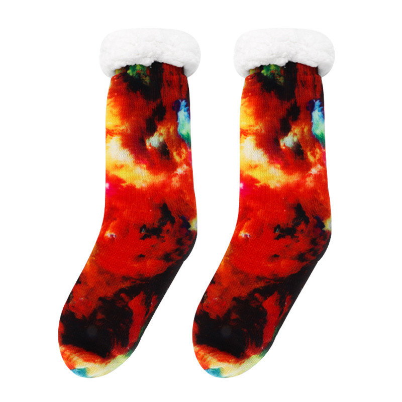 Women's Winter Super Soft Warm Cozy Fuzzy faux fur lined socks Christmas Gift tie-dye Slipper Socks With Grippers