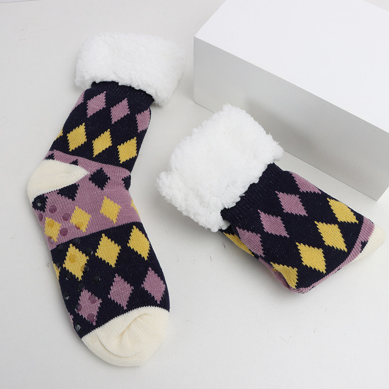 women Slipper Socks Fuzzy Thick Warm Heavy Fleece lined Winter Socks diamond pattern Stockings For ladies sherpa socks