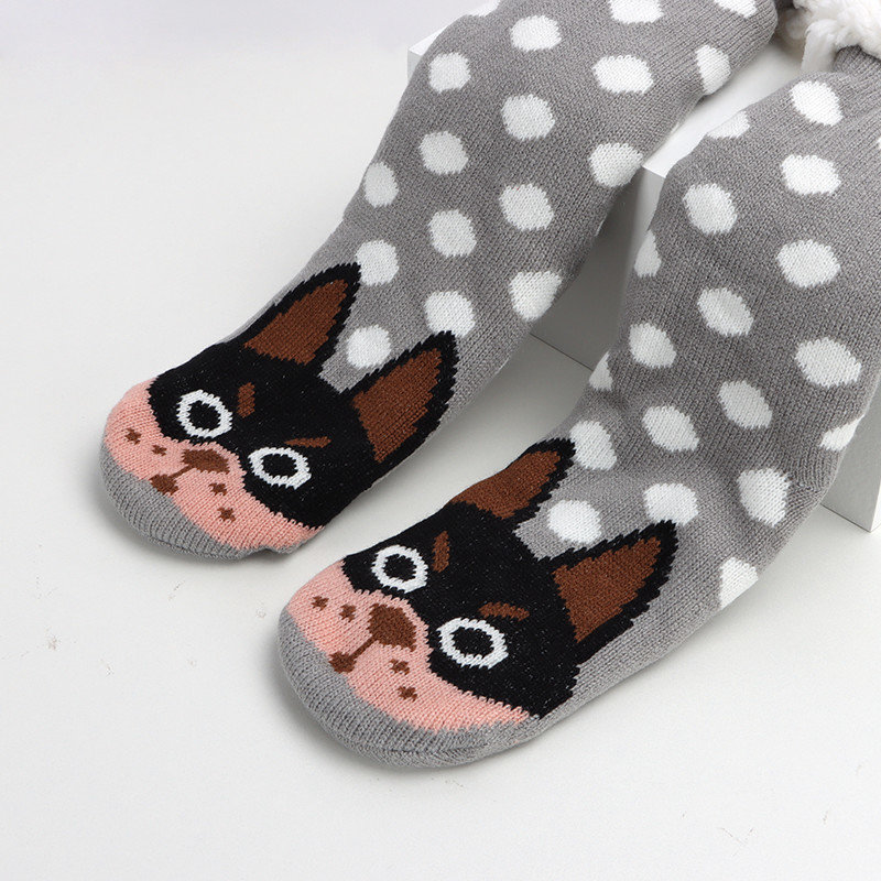 Women Cheap Animal Knitted Winter Home Indoor Slipper Socks With Plush Sherpa Lining In Stock Ladies warm socks