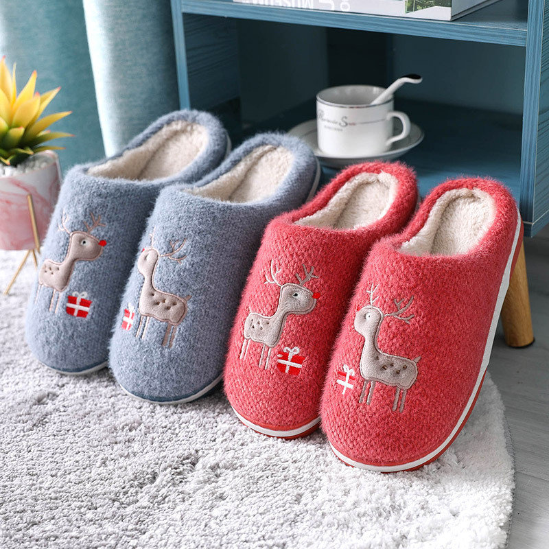New cartoon slippers female wholesale cute deer printing warm non-slip home indoor shoes autumn winter