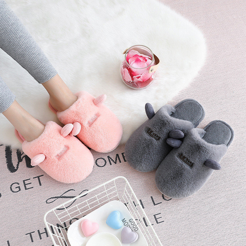 New design 2021 autumn winter warm home slippers soft plush non-slip PVC material women bedroom shoes