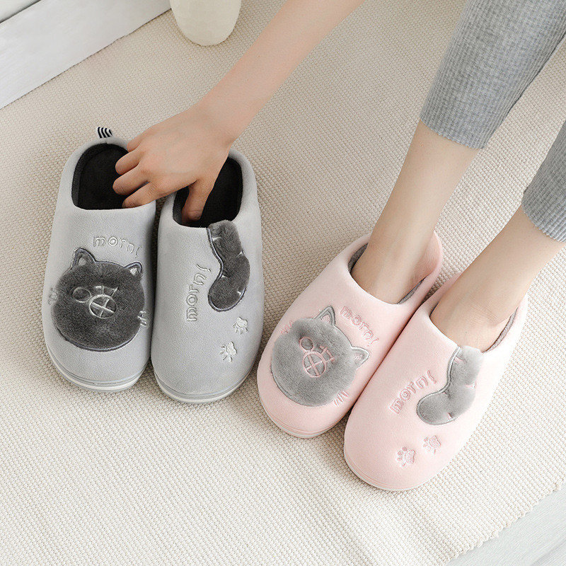 2021 new design cute cat slippers female winter warm cartoon couple thick bottom non-slip home indoor shoes