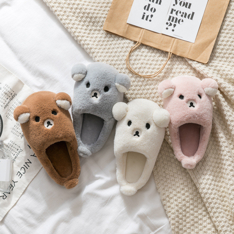 Hot sales Popular Winter Warm ladies Home slipper Plush cute Bear house shoes women fluffy soft floor slipper