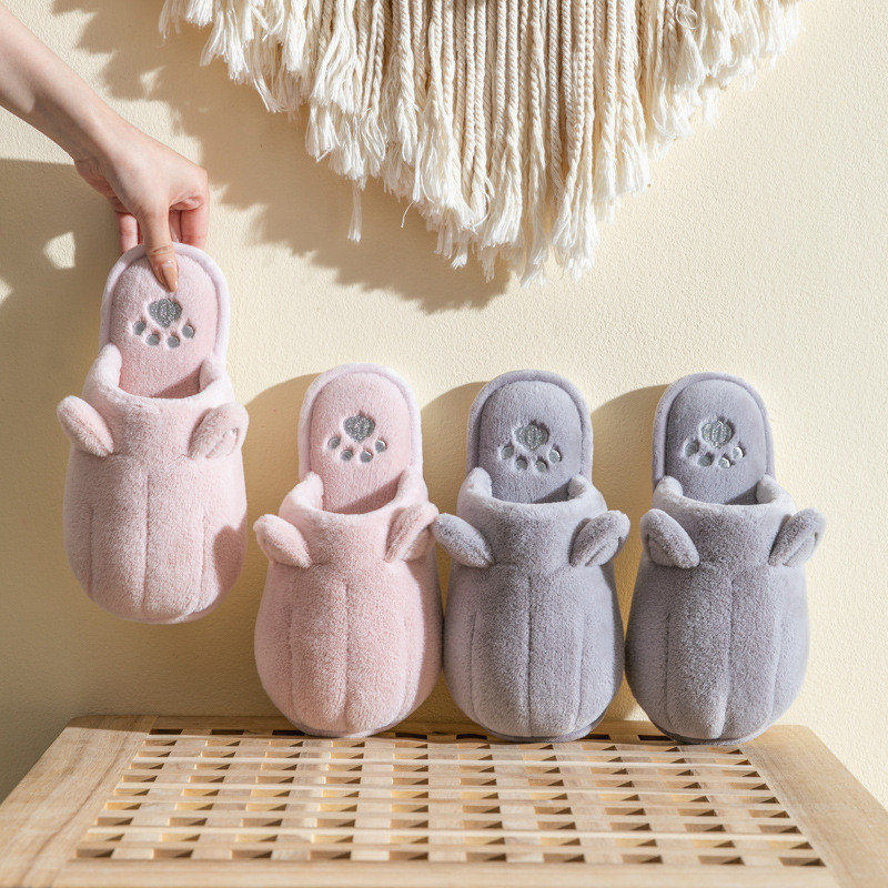 Ladies winter warm home slippers cartoon cat shoes soft sole house indoor slippers bedroom winter fluffy house shoes