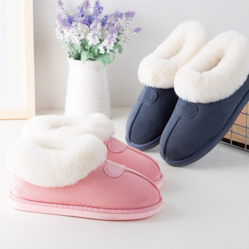 2021 summer hot sale faux suede ladies home solid color Round head slippers winter thick warm indoor plush cotton shoes