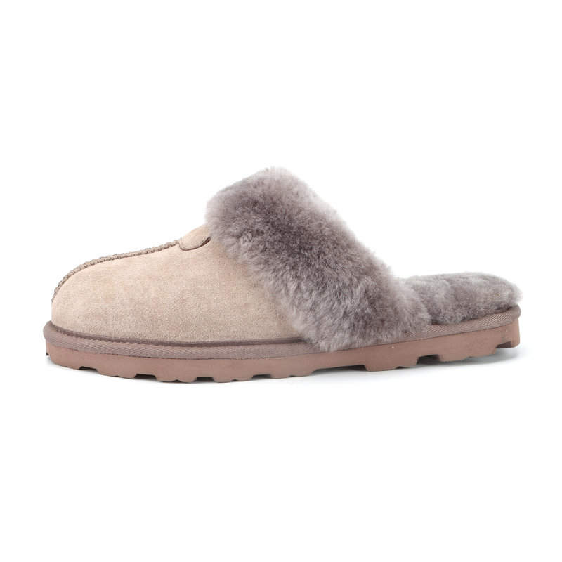 Women Leather Warm Comfy Winter Fluffy Breathable Indoor Scuff Sheepskin Slippers luxury fur slippers