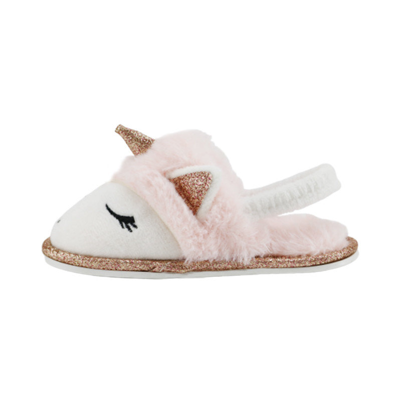 cute unicorn faux  fur comfortable winter kids slippers warm house indoor baby  fluffy cartoon child slippers