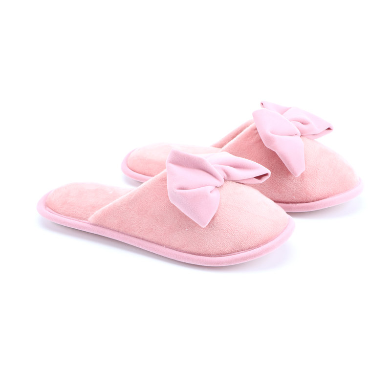 Furry Home Slipper Shoes Ladies Bowknot Pink Plush Ladies House Slipper