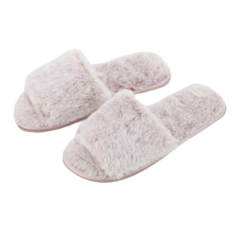 Comfy Fur Women Slipper Shoes Pink Plush Indoor Bedroom Open Toe