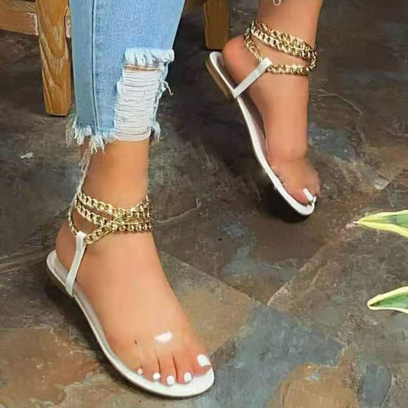 New arrival 2022 shoes beach fashion chain decoration outdoor non-slip slippers lightweight women flat sandals