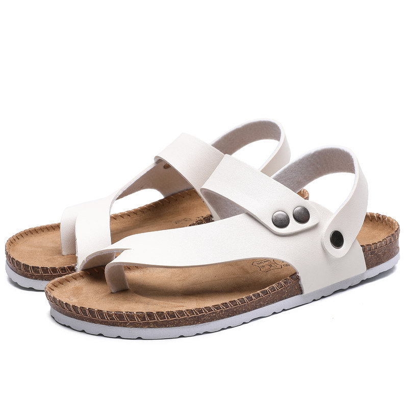 Pure Color Summer Beach Shoes With Metal Buckle  Low Wood  Solid Pattern