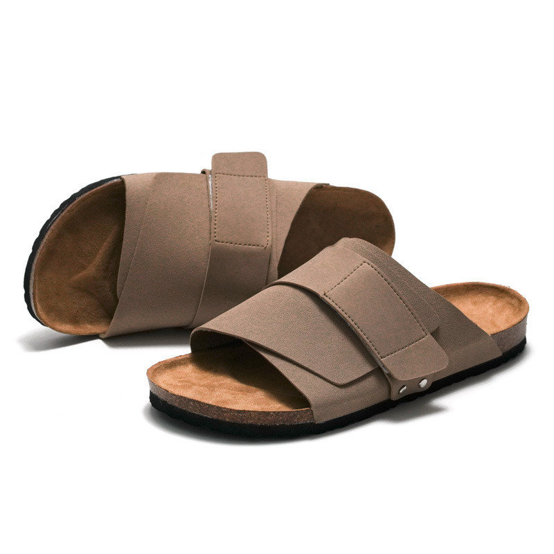2021 ladies new fashion Adjustable buckles solid color cork bottom flat sandals and slippers women's outer wear home slippers