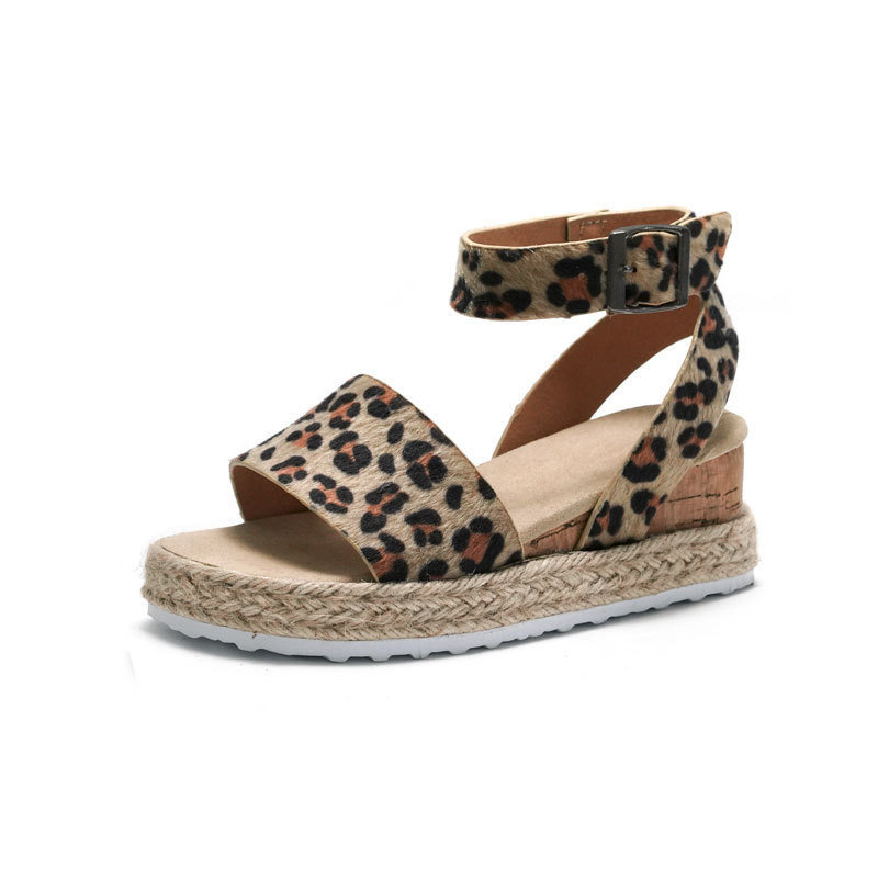 Children  Cute Breathable Beach Shoes Brown Leopard Pattern Thick Sole   Beach Shoes