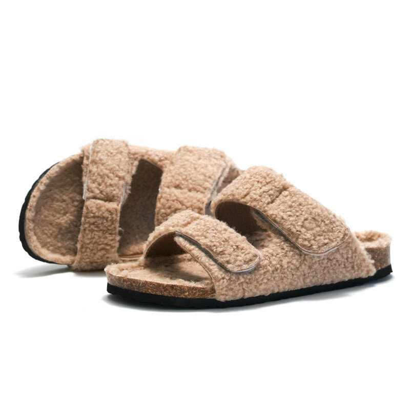 New arrival summer ladies winter home shoes faux fur slides women fluffy bedroom slippers women solid color sandals