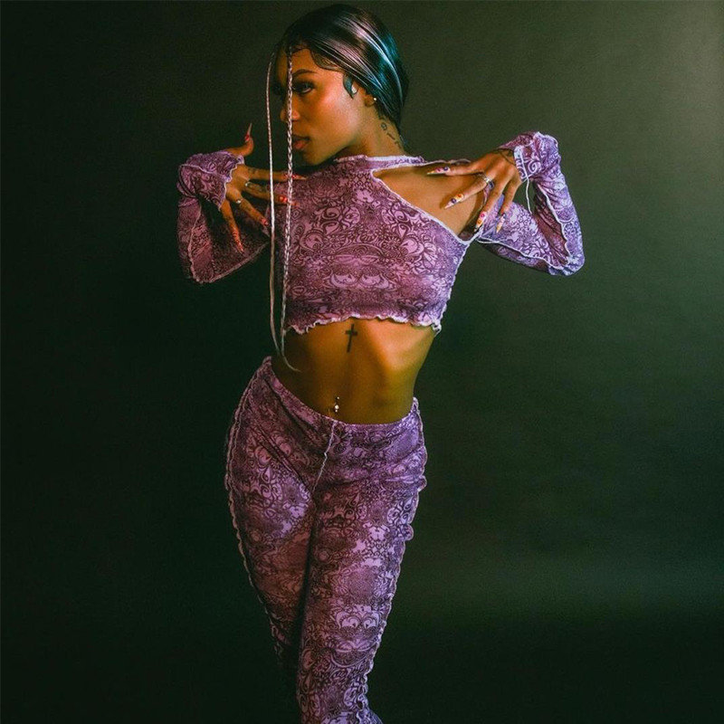 ladies Sexy Long Sleeve  gym wear Women full body printed and breathable sports suit yoga fitness  casual sportswear