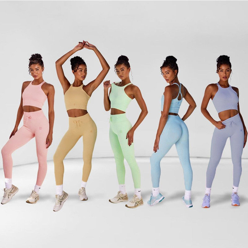 2021 summer new thread breathable women's solid color sportswear high waist yoga set two pieces tight sport suit ems
