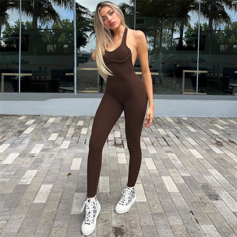 New design active wear for women deep-U collar halterneck Voguish leggings sexy slim yoga gym wear sports one-piece suit