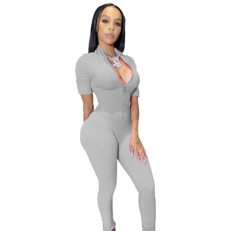 Womens Full Sleeve solid color Jumpsuit Fitness Bodycon Tracksuit One Piece Yoga set sportswear front Zipper Workout clothing