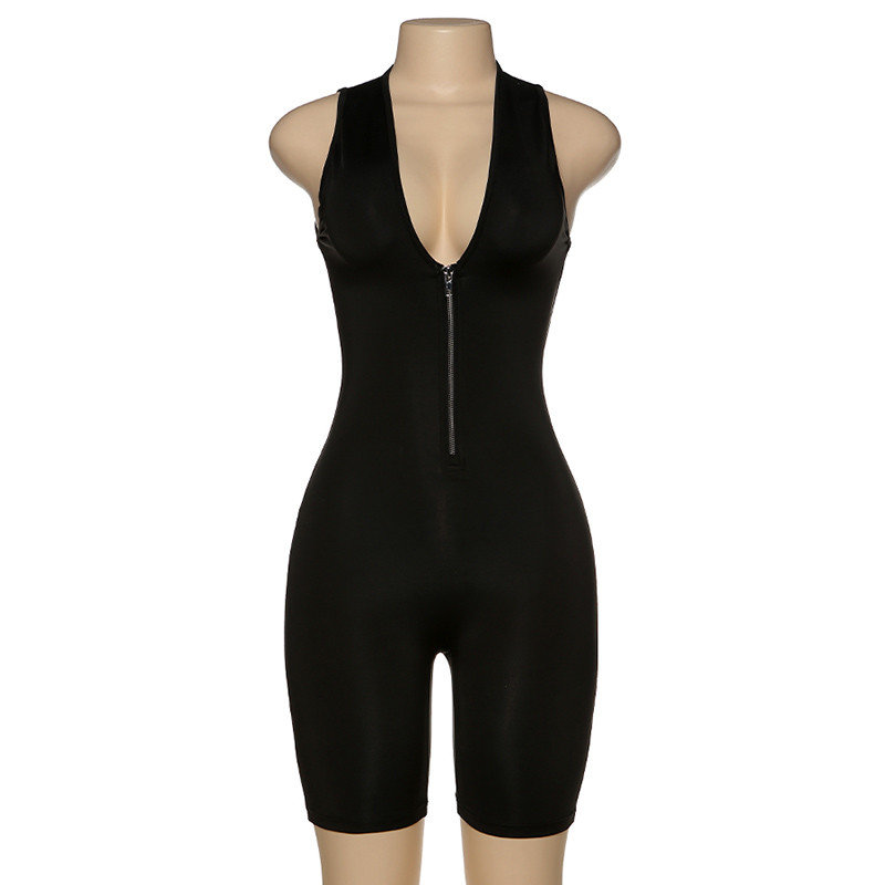 Top ranking suppliers Latest Design Sleeveless Women pure color Jumpsuit  Hot Pants Bodycon Jumpsuit