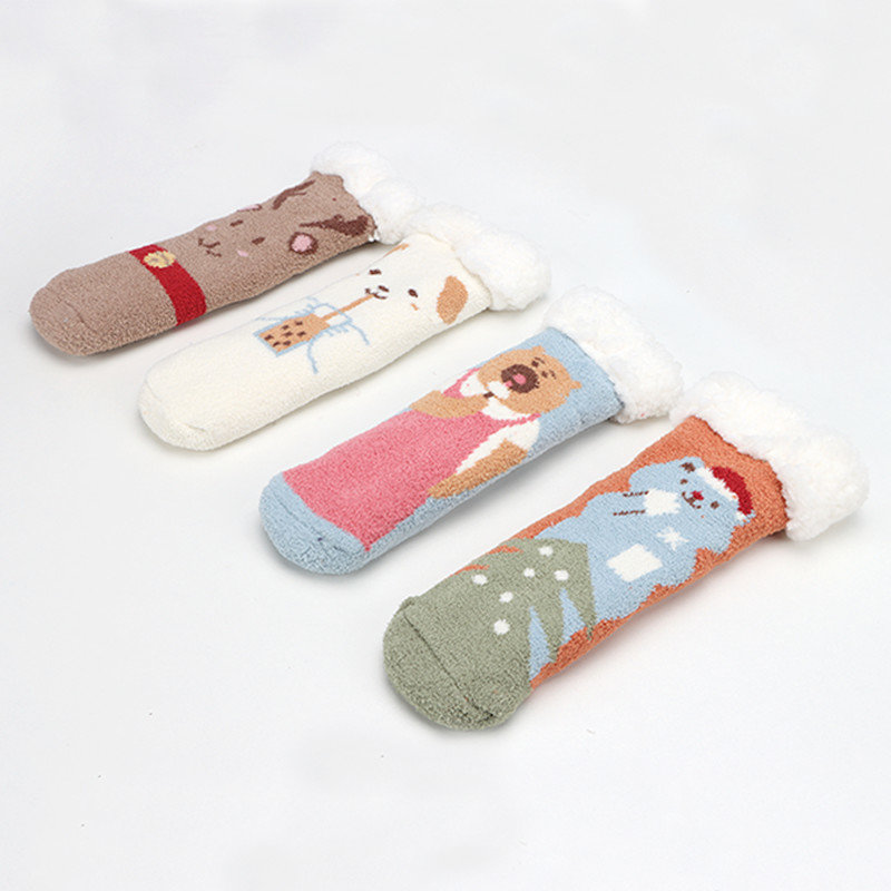 female winter skin-friendly breathable mid length sherpa socks non-slip homes socks antiskid absorb sweat women fuzzy sock