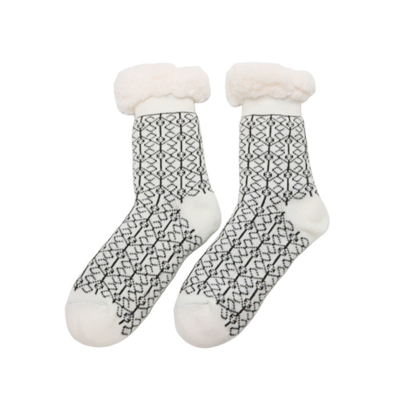 Black White Skidproof Ladies Slipper Socks Anti Slip Casual  Knitted