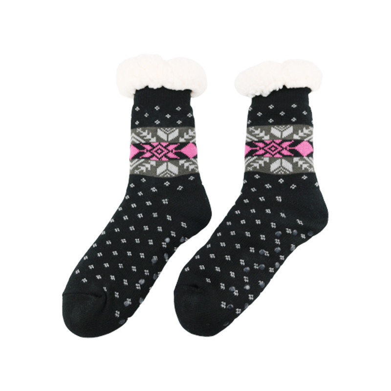 Snowflake Knit Fuzzy Slipper Socks Warm Thick Heavy Fleece Lined Fluffy Slipper Socks