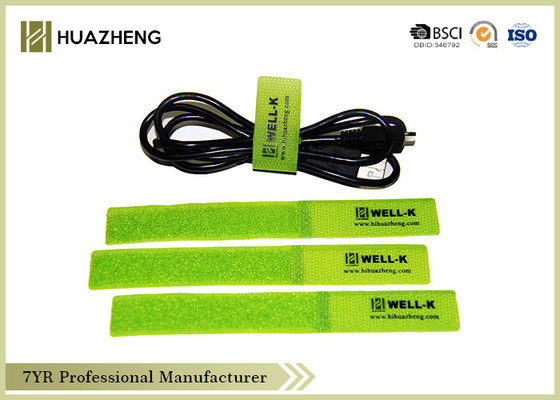 Green Printed Self Sticky Hook and Loop Cable Straps For Computer Wire 25 X 200 MM