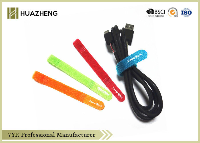 Multi-Color Wire Hook And Loop Cable Ties Logo Imprint SGS ROHS