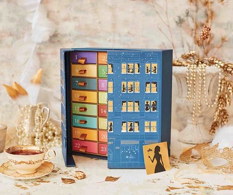 Custom Printed Gift Cardboard Packaging Chocolate Advent Calendar Box with little drawers