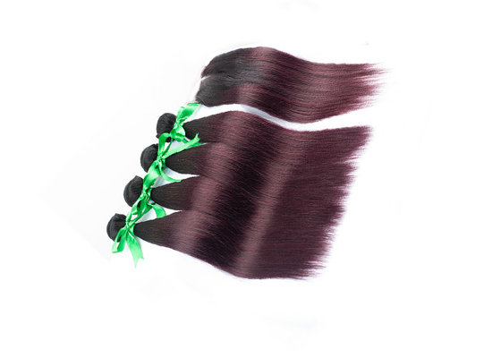 Wine Red Hair Bundles With Closure 4Pcs Ombre Burgundy Bundles With Closure