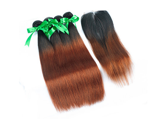 El cabello humano recto rojo marrón lía con el cierre 1B33 raíces de la oscuridad de 4 paquetes