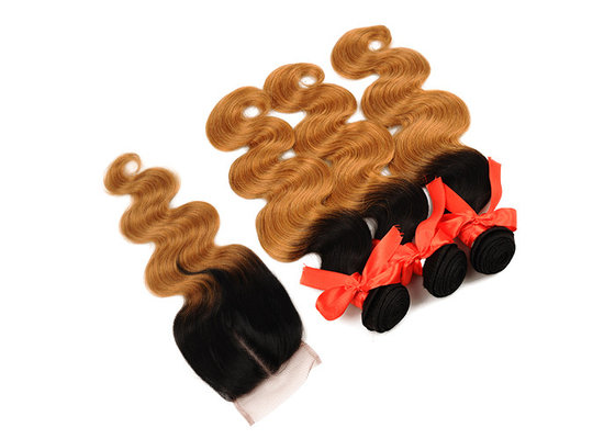 Armadura suiza de la onda del cuerpo de Ombre del cordón/extensiones rubias del pelo del 1B 27 no Remy