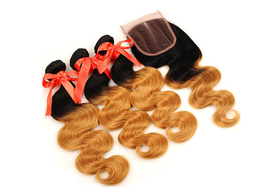 Los paquetes rubios del cabello humano del color #1B27 con el cuerpo del cierre agitan extensiones del pelo
