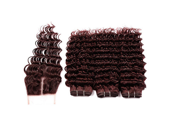 Burgundy Virgin Peruvian Hair Bundles With Closure No Synthetic Hair Mixed
