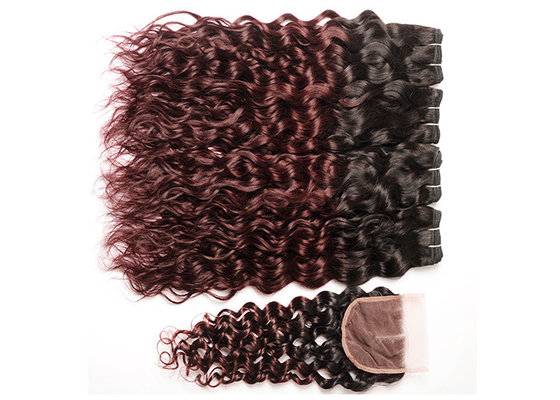 Cabello humano 100% del color de la onda de agua #1BBug para 4 paquetes con el cierre