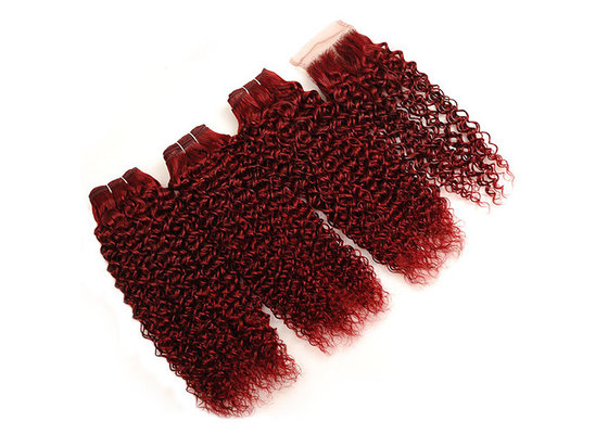 Paquetes de pelo brasileño Kinky Wave # 99J Red 3 paquetes con cierre Color Borgoña