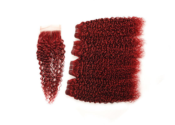 La onda de agua brasileña del color rojo del cabello humano #99j 4 lía con el cierre