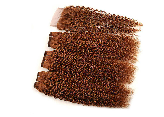 Blonde del oro 3 paquetes de la armadura rizada del pelo rizado con original del cierre el 100%