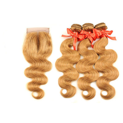 Paquetes malasios rubios del pelo de la onda del cuerpo para el color 27 de la mujer negra ningún mún olor