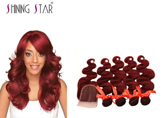 Unprocessed Virgin Brazilian Hair Bundles With Closure 4 Pcs Burgundy Human Hair