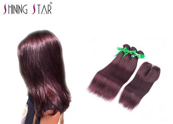Burgundy Virgin Indian Remy Hair Bundles / Soft 3 Bundles Of Indian Hair
