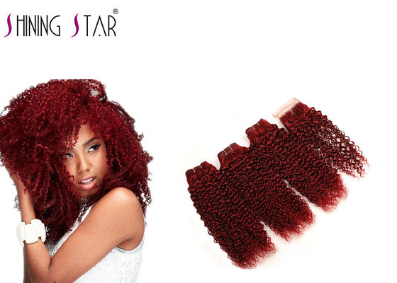 Paquetes de pelo brasileño Kinky Wave # 99J Red 3 paquetes con cierre Color Borgoña