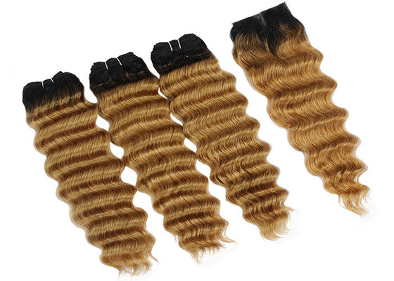 El paquete profundo flojo del cabello humano de la onda con PC del cierre 3 coloreó paquetes del pelo #1B27