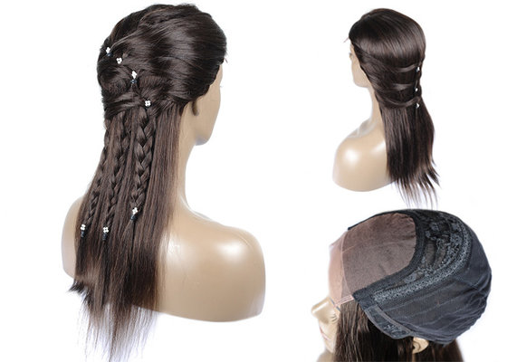 Pieza media del cordón de las pelucas del color marrón claro real humano frontal recto #2 del pelo para la mujer