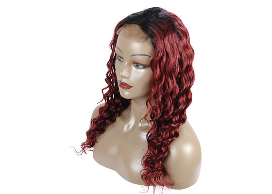 Suelte la pieza media del cabello humano del cordón del frente del color rojo largo profundo de las pelucas #1b99j para el afroamericano