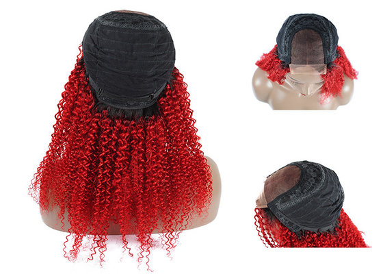 Pelucas rizadas del cabello humano de la armadura del pelo rizado del frente afortunado-rojo del cordón de T1B para las mujeres negras